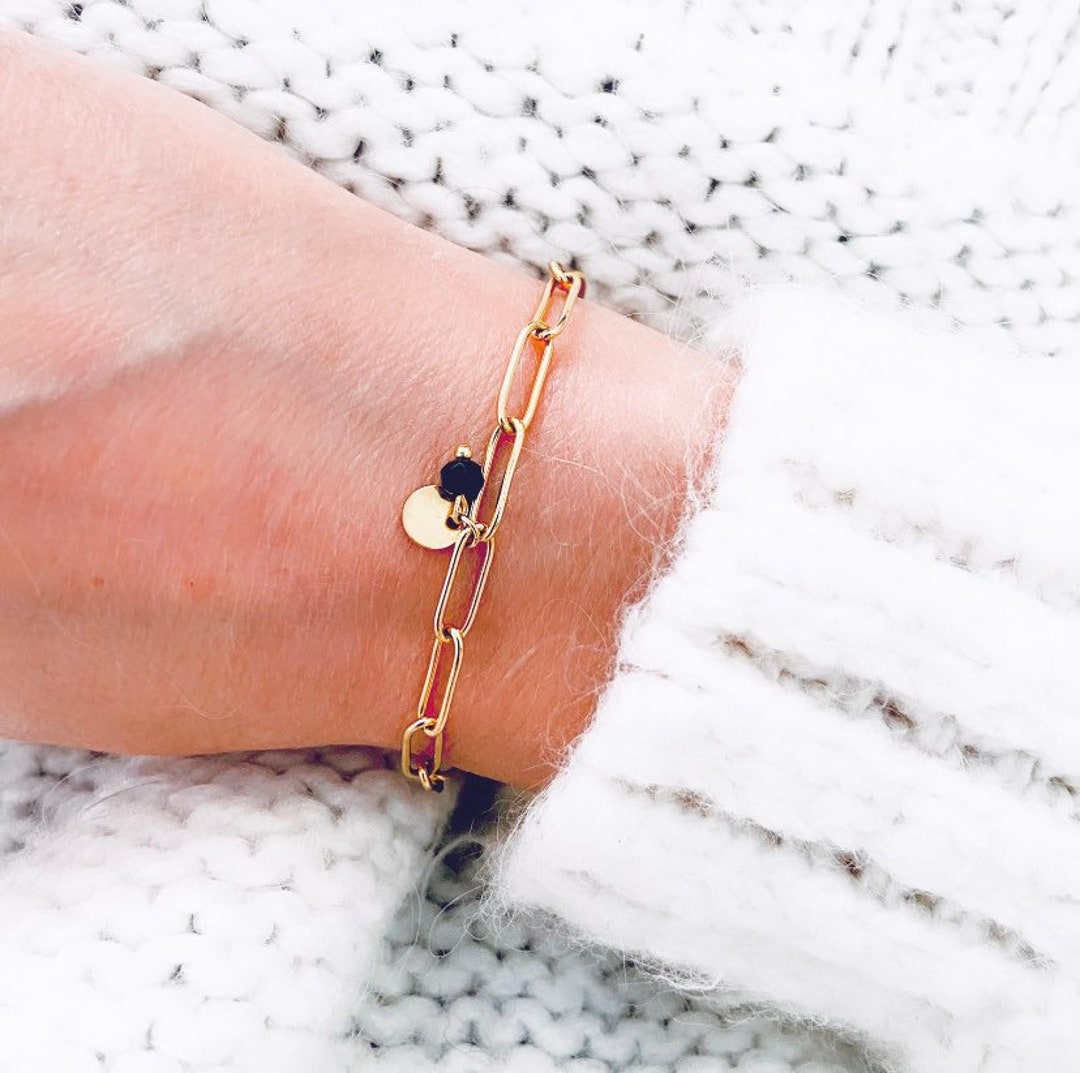 AMY Bracelet in Gold Stainless Steel and Black Pearl - Etsy