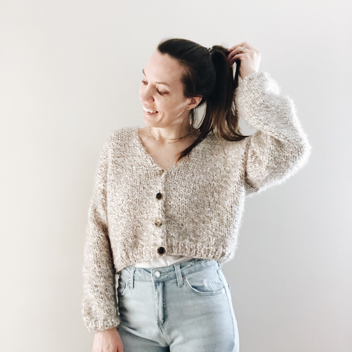 Knitting Pattern the Adelia Modern V Neck Cropped Cardigan | Etsy