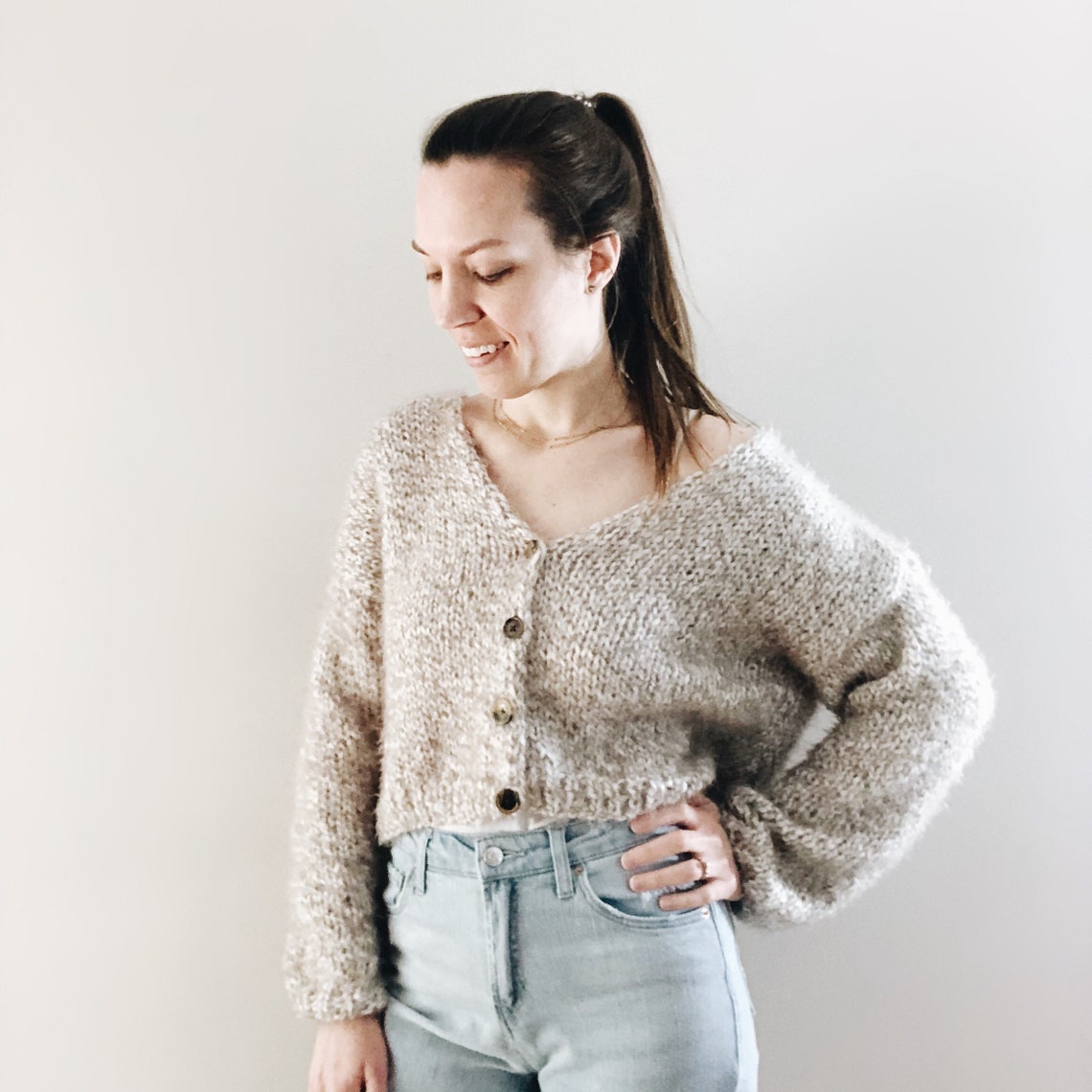 Knitting Pattern the Adelia Modern V Neck Cropped Cardigan | Etsy