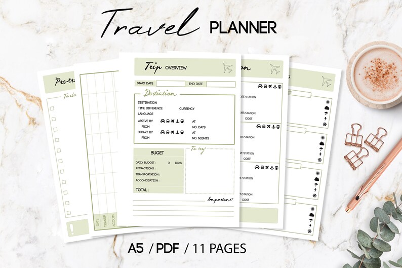 A5 Travel Printable Planner, Trip Planner, Vacation Planner,, A5 Binder Inserts, Travel Planner ...