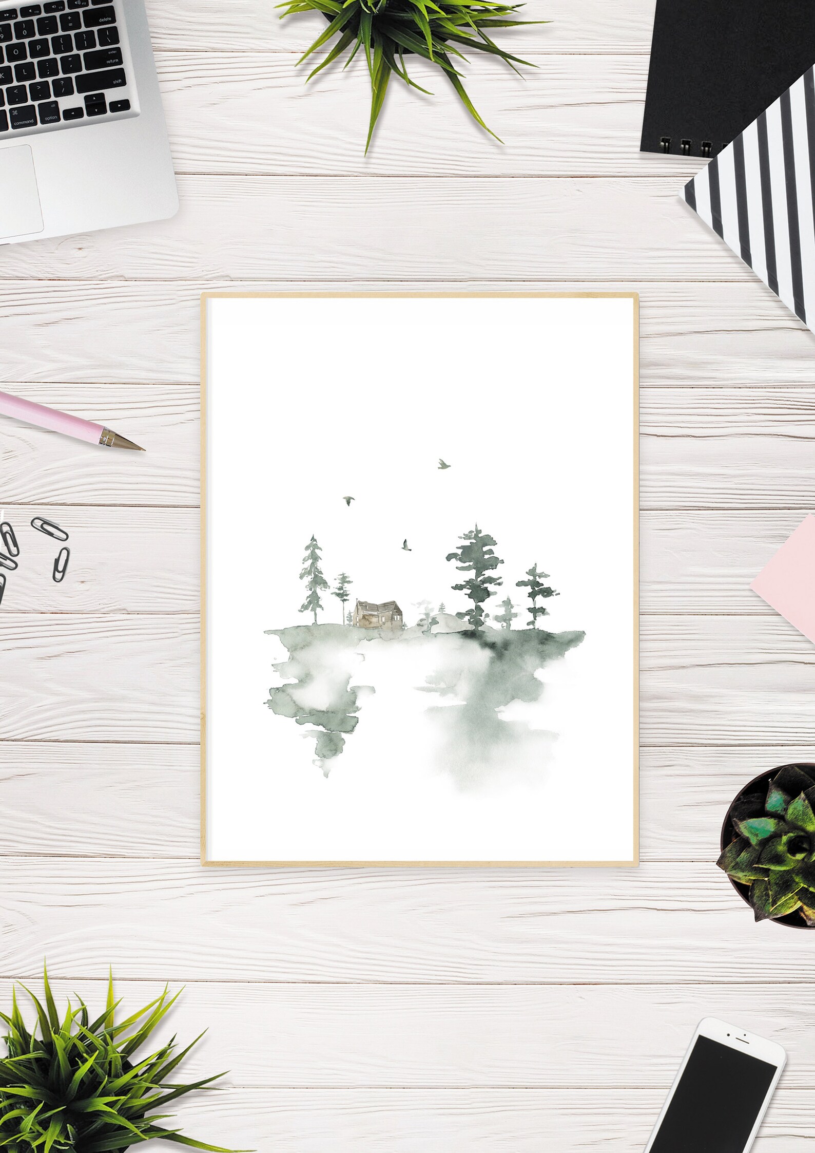 Rustic Mountain Cabin Art, Forest Art Print, Tumblr Room Decor, Wall ...