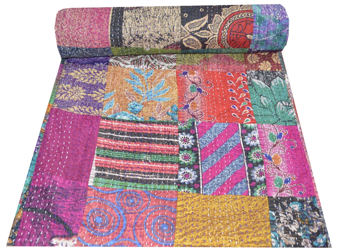 Indian Patchwork Quilt Queen Size Bohemian Treditional Quilts Handmade ...