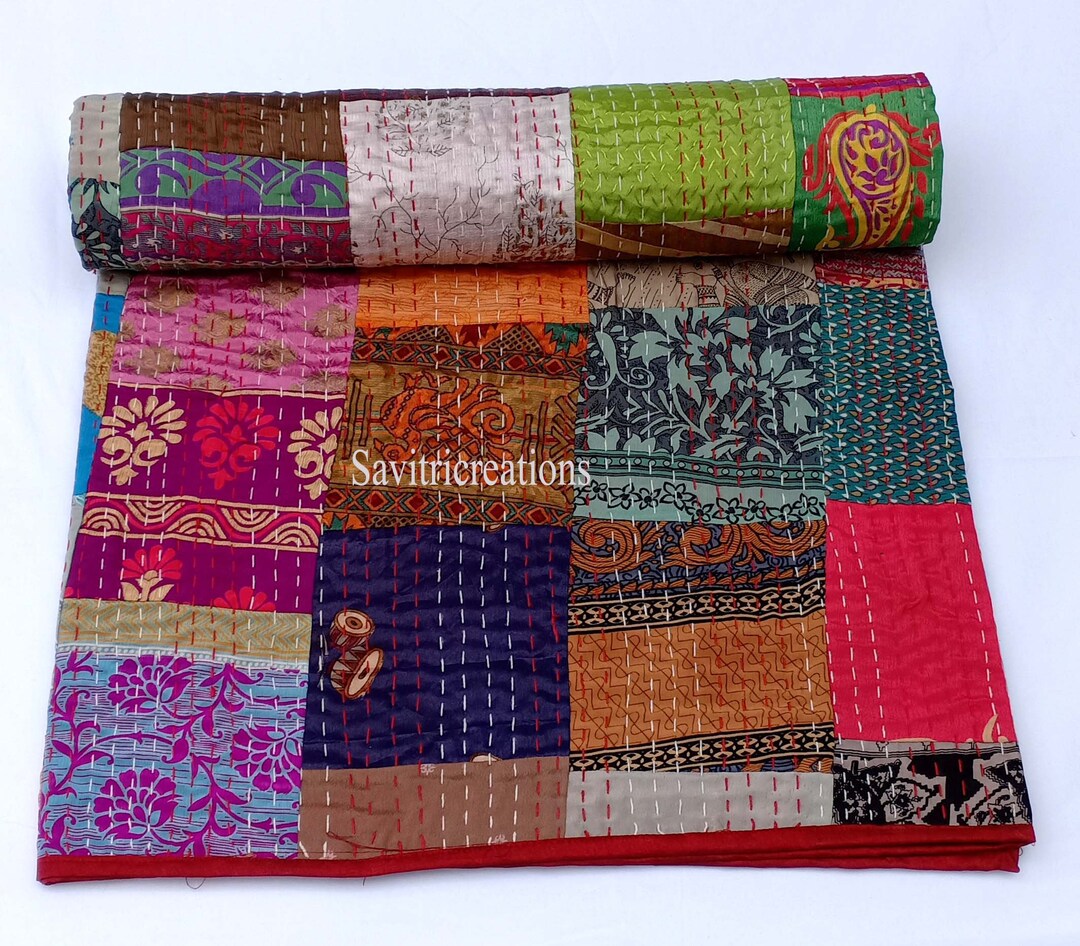Indian Patchwork Quilt Kantha Quilt Handmade Vintage Quilts Boho King ...