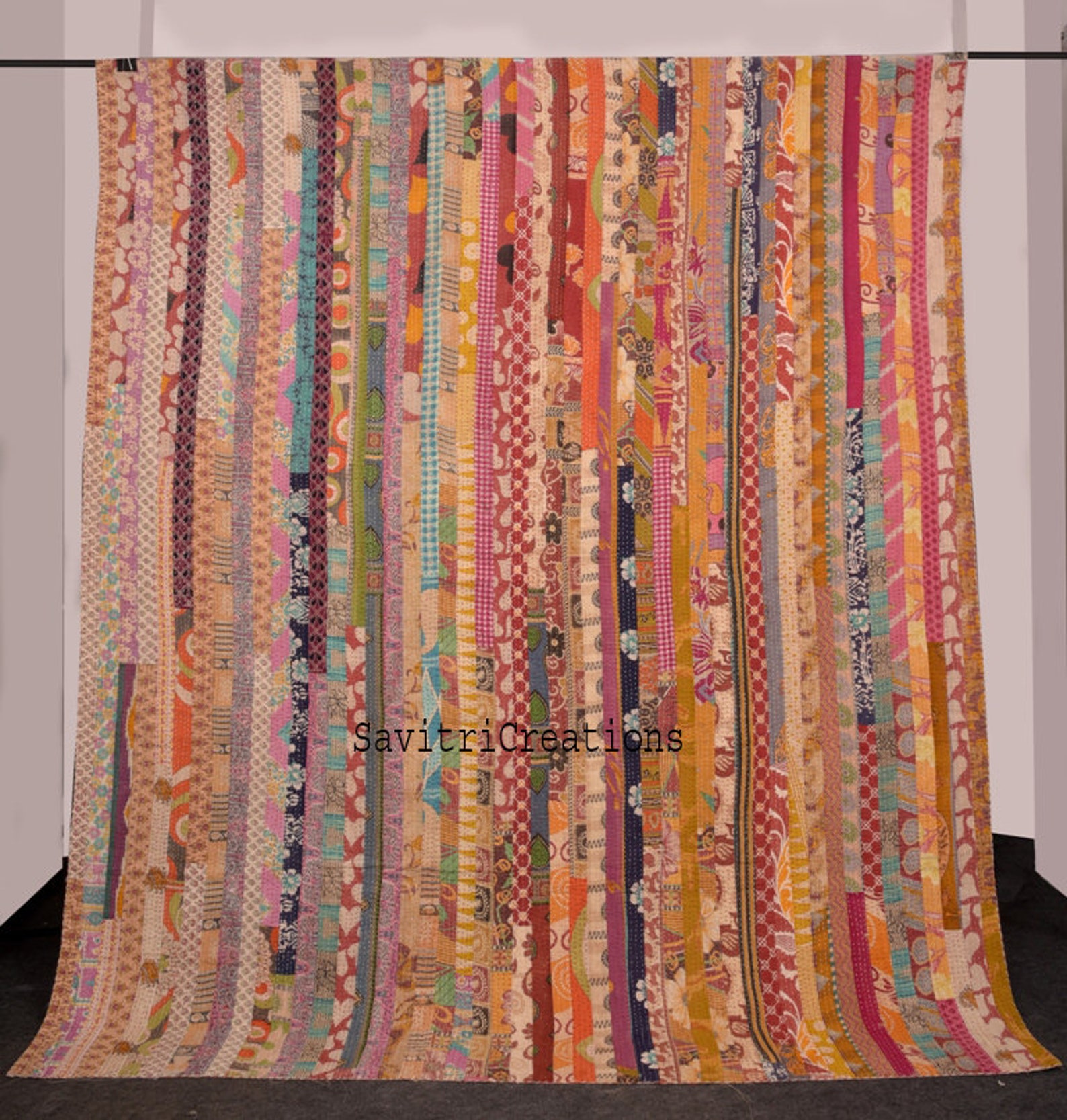 Indian Vintage Strip Patchwork Cotton Kantha Quilt Bedspreads - Etsy