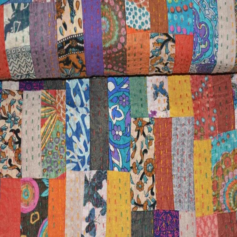 Vintage Kantha Quilts Blanket and Throw Strip Patchwork Kantha - Etsy