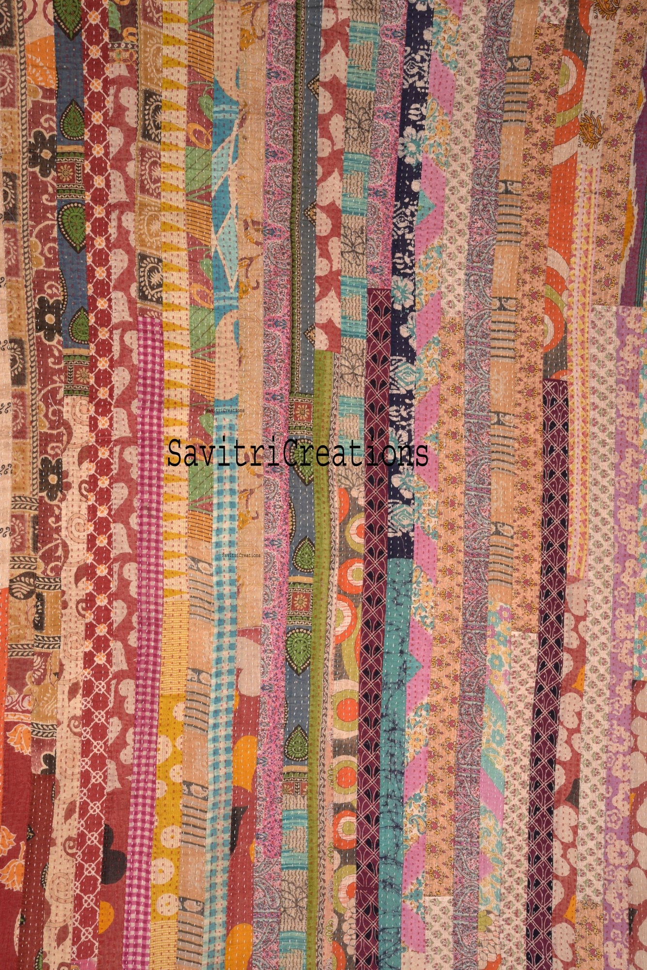 Indian Vintage Strip Patchwork Cotton Kantha Quilt Bedspreads - Etsy