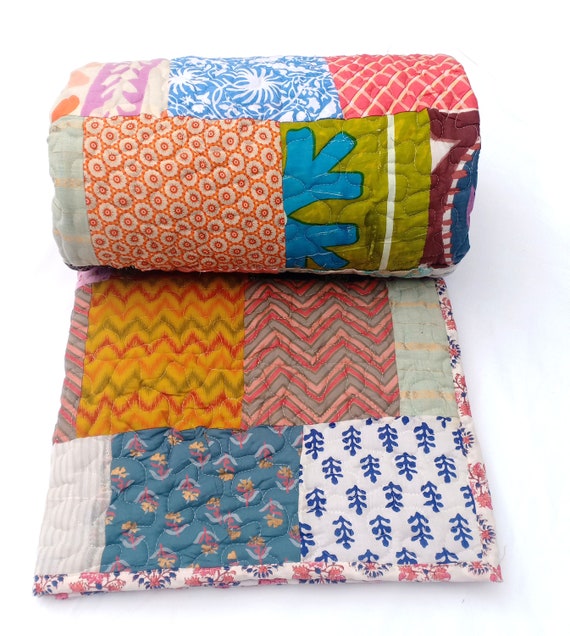 Indian Handmade Patchwork Quilt Soft Cotton Filling Razai - Etsy