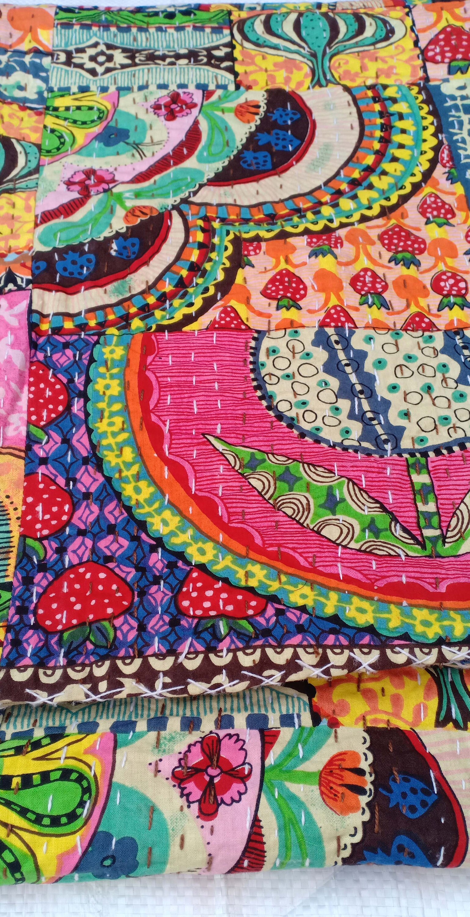 Kantha Quilt 100%cotton Queen Size Indian Quilt Hand Stitched | Etsy