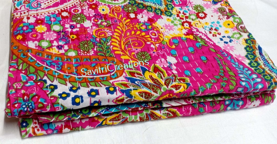 Indian Paisley Print Quilting Kantha Original Handmade Indian Paisley ...