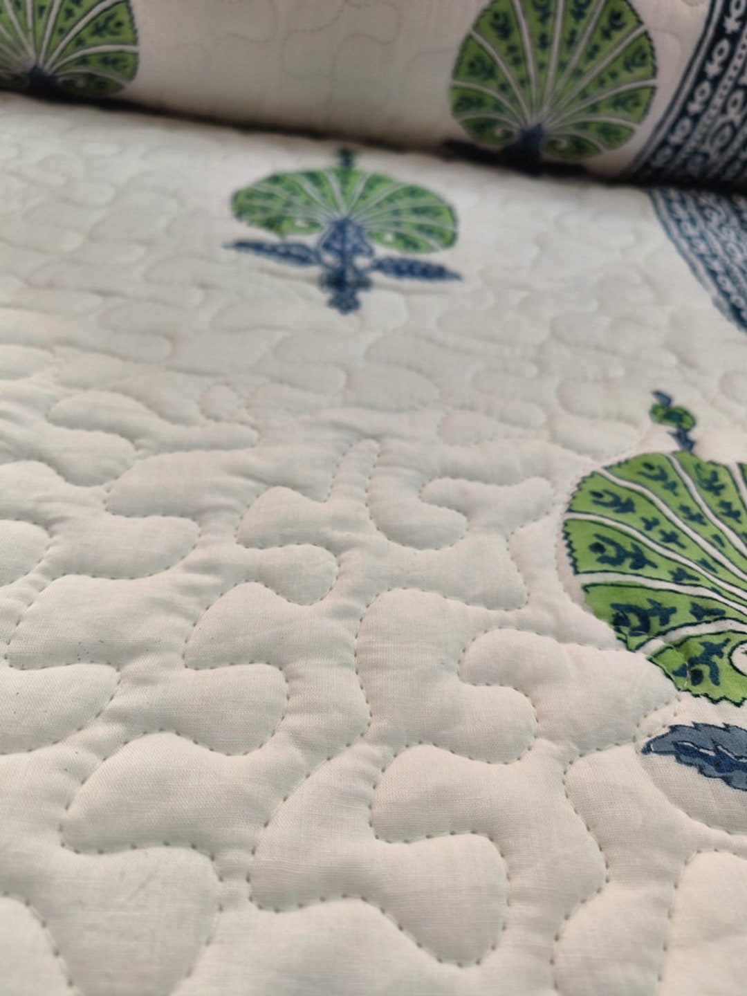 Indian Hand Block Print Quilt Floral Print White Base Soft Quality ...