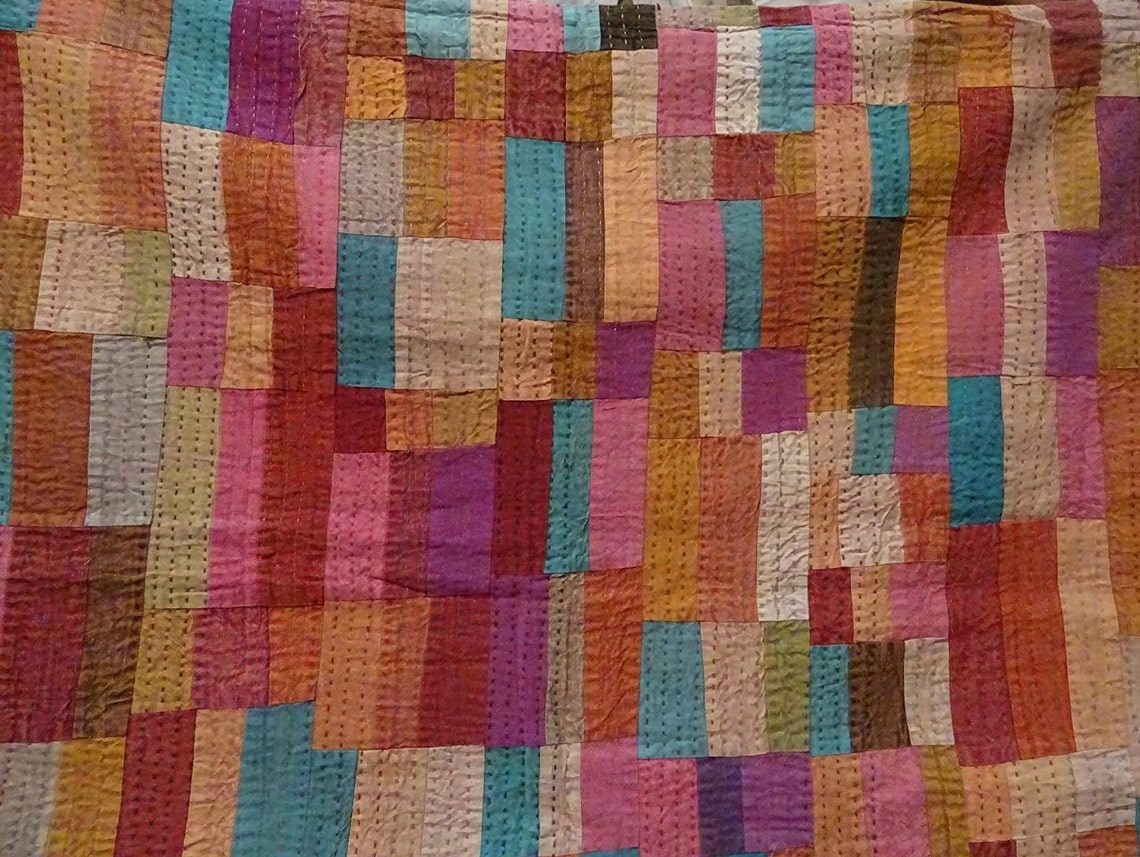 Indian Handmade Kantha Quilt Throw Multi Color Patch Work | Etsy