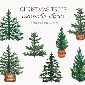Watercolor Pine Tree Clipart, Christmas Trees Clipart, Watercolor Snowy ...