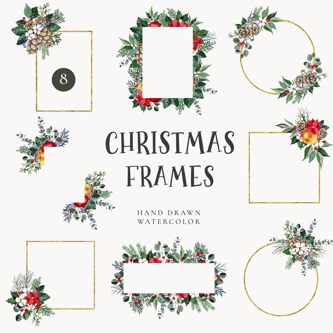 Christmas Frame Clipart, Winter Frame Clipart, Watercolor Greenery ...