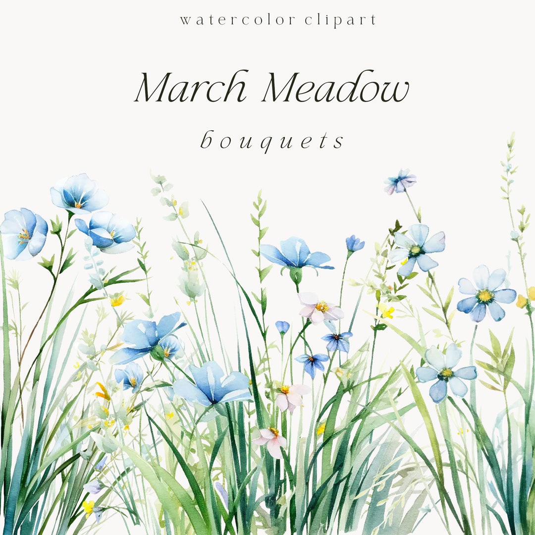 Watercolor Blue Wildflowers Clipart - Floral Bouquets Clipart ...