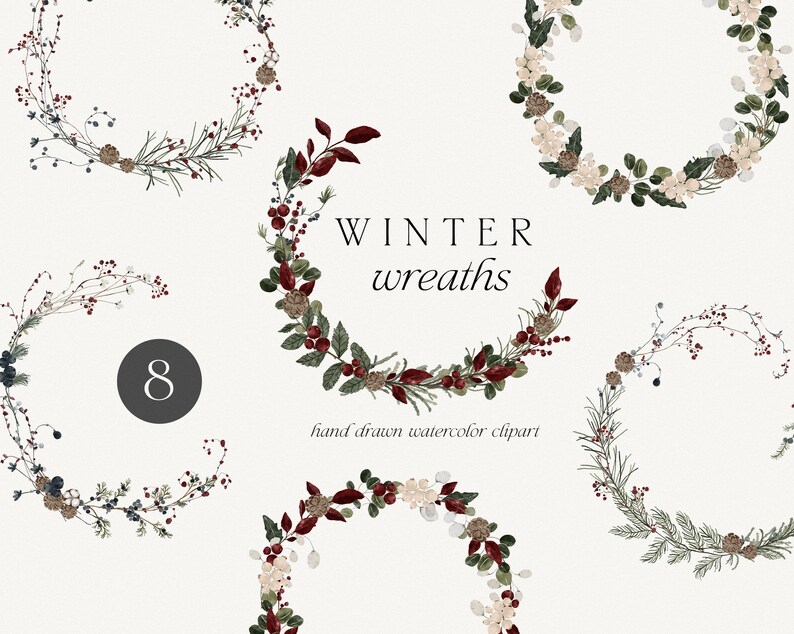 Watercolor Winter Wreaths Clipart Christmas Floral Wreaths - Etsy