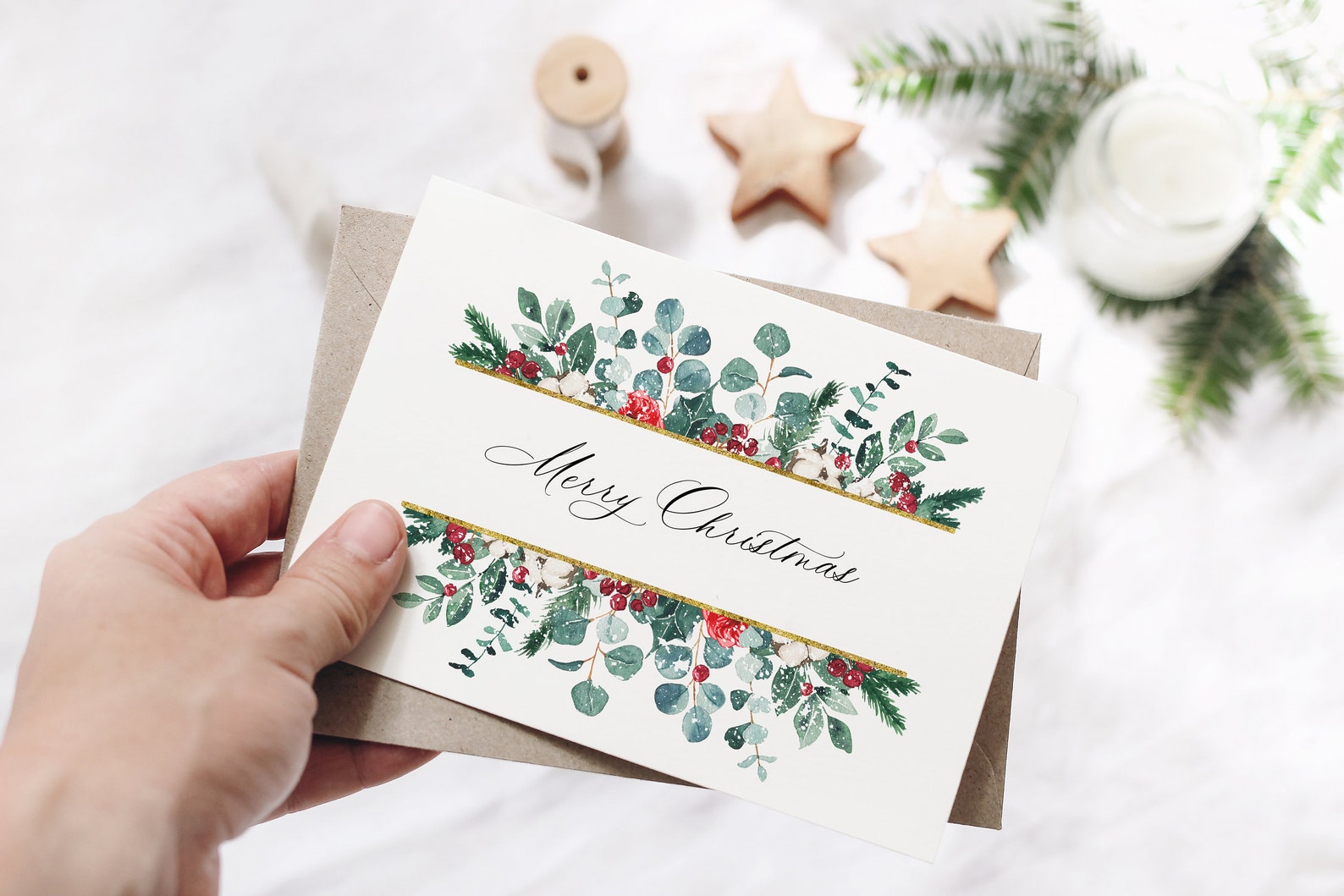 Watercolor Golden Christmas Frame Clipart Winter Floral - Etsy