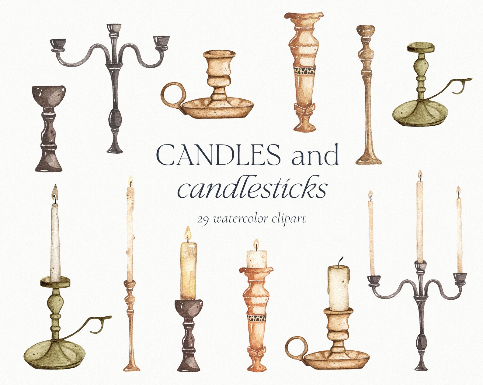 Watercolor Candles Clipart Candlesticks Digital Clipart - Etsy