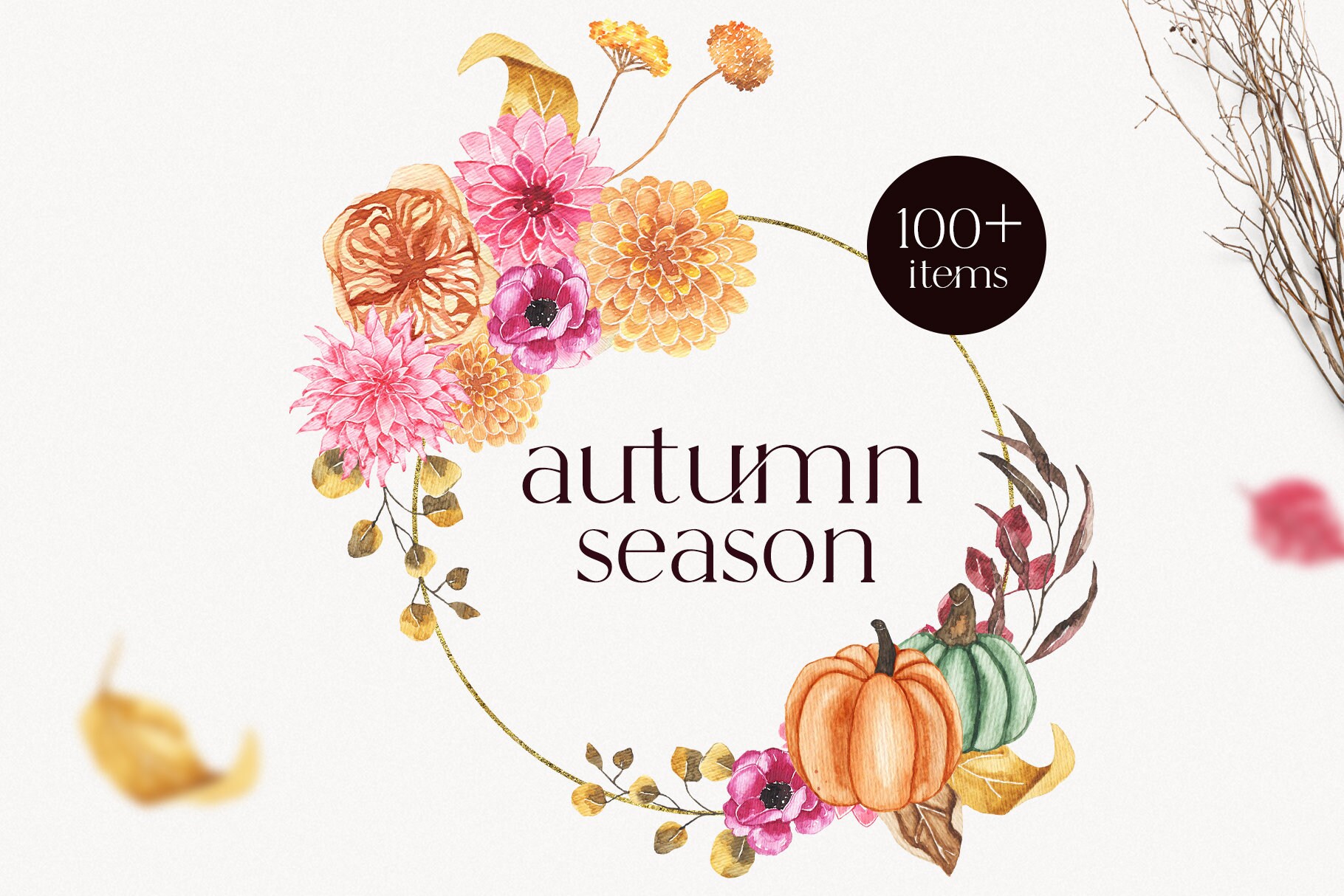 Watercolor Autumn Flowers Clipart Fall Yellow Orange Leaves | Etsy