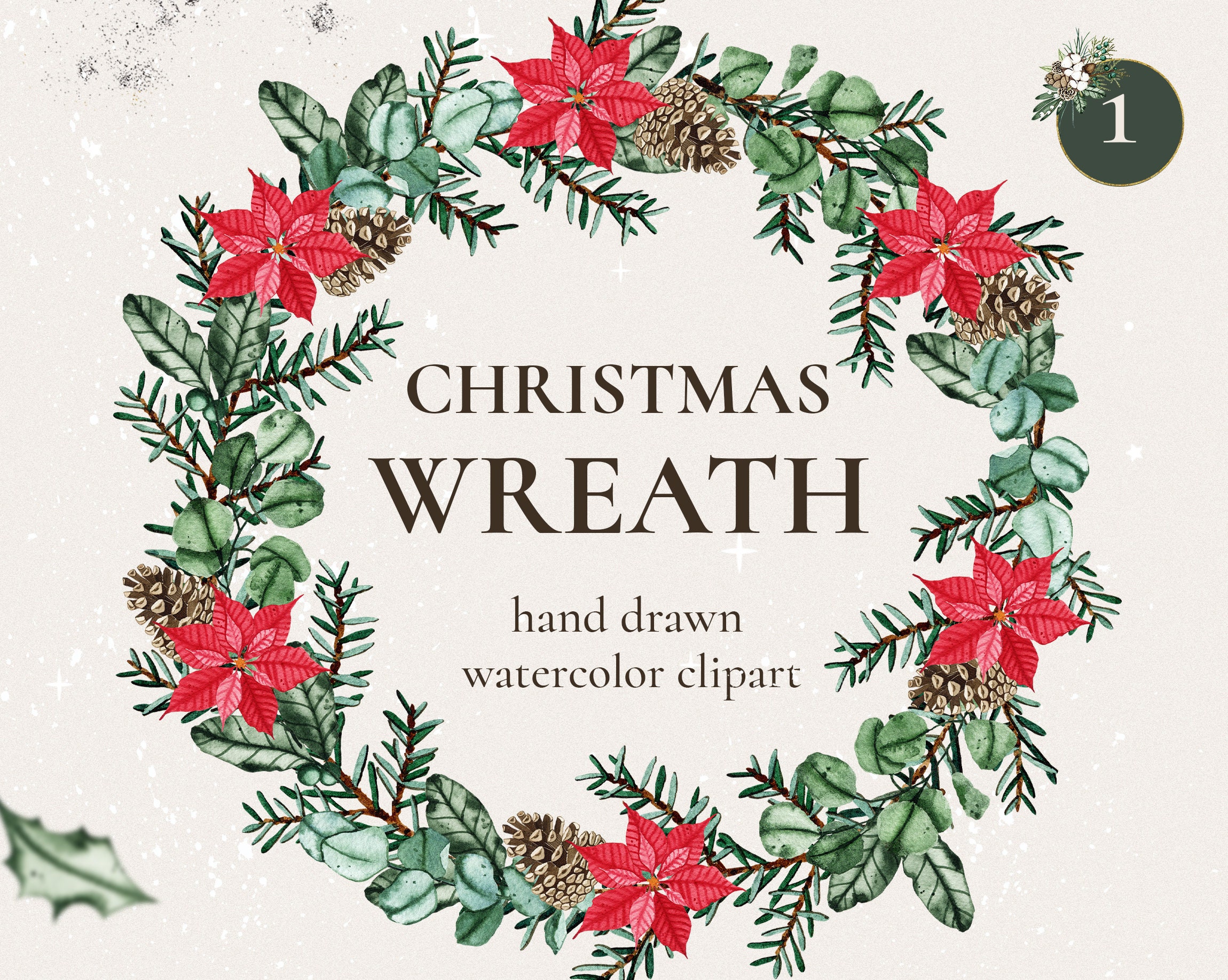 Watercolor Wreath Clipart Christmas Watercolor Winter Wreath | Etsy