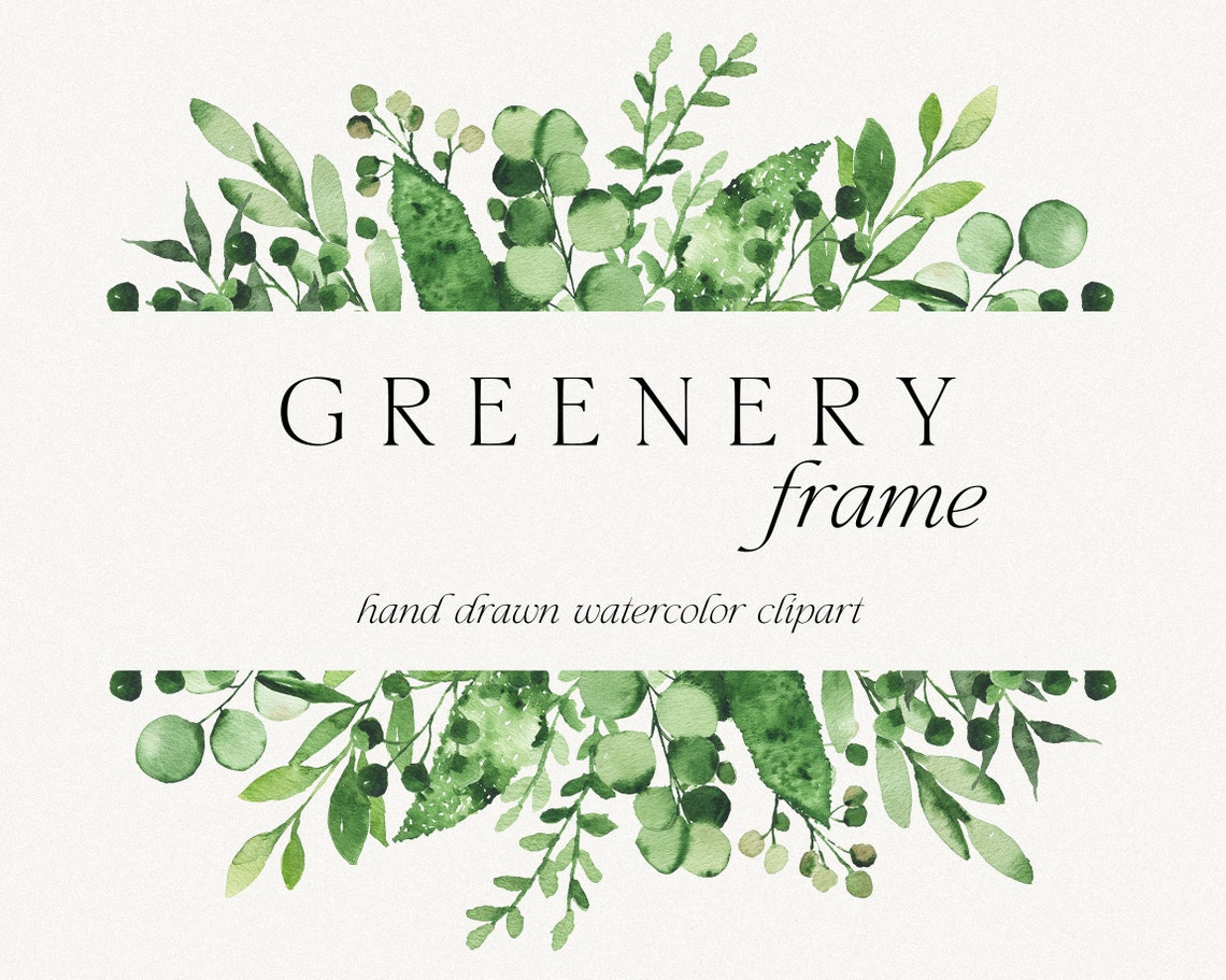Greenery Watercolor Frame Clipart Spring Green Foliage Leaves - Etsy