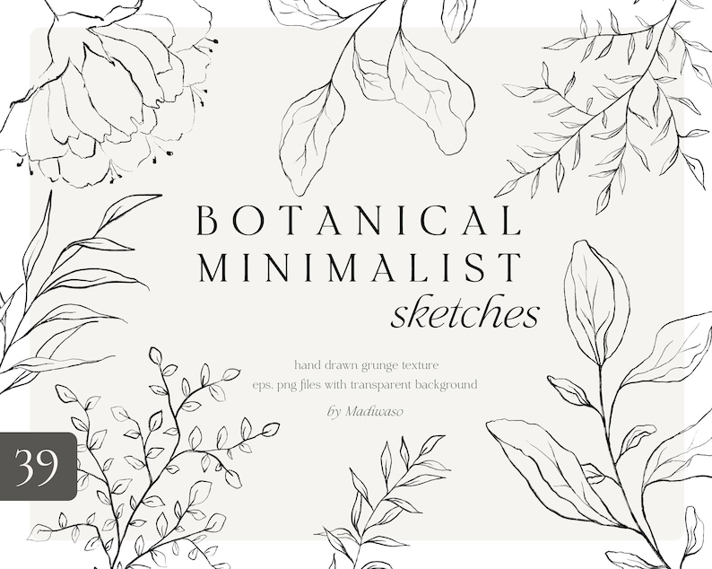 Minimalist Botanical Floral Line Art Clipart Flower Pencil - Etsy