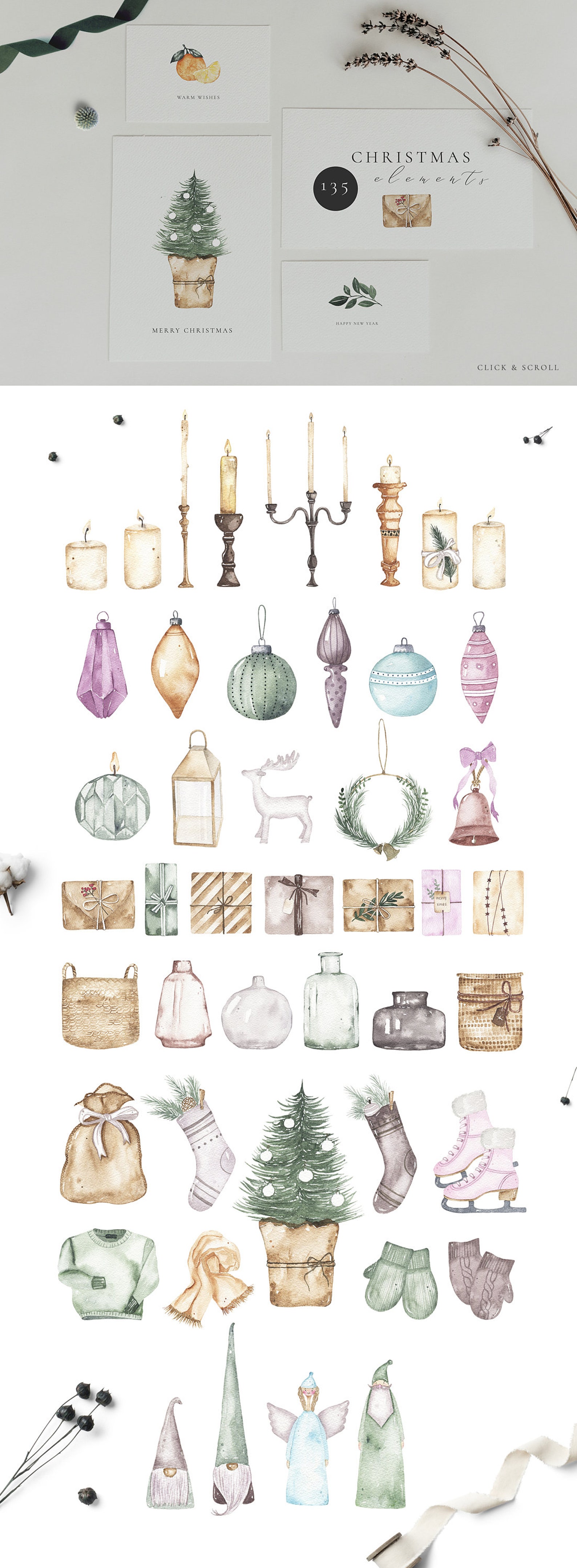 Watercolor Christmas Clipart Winter Watercolor Clipart Hand - Etsy