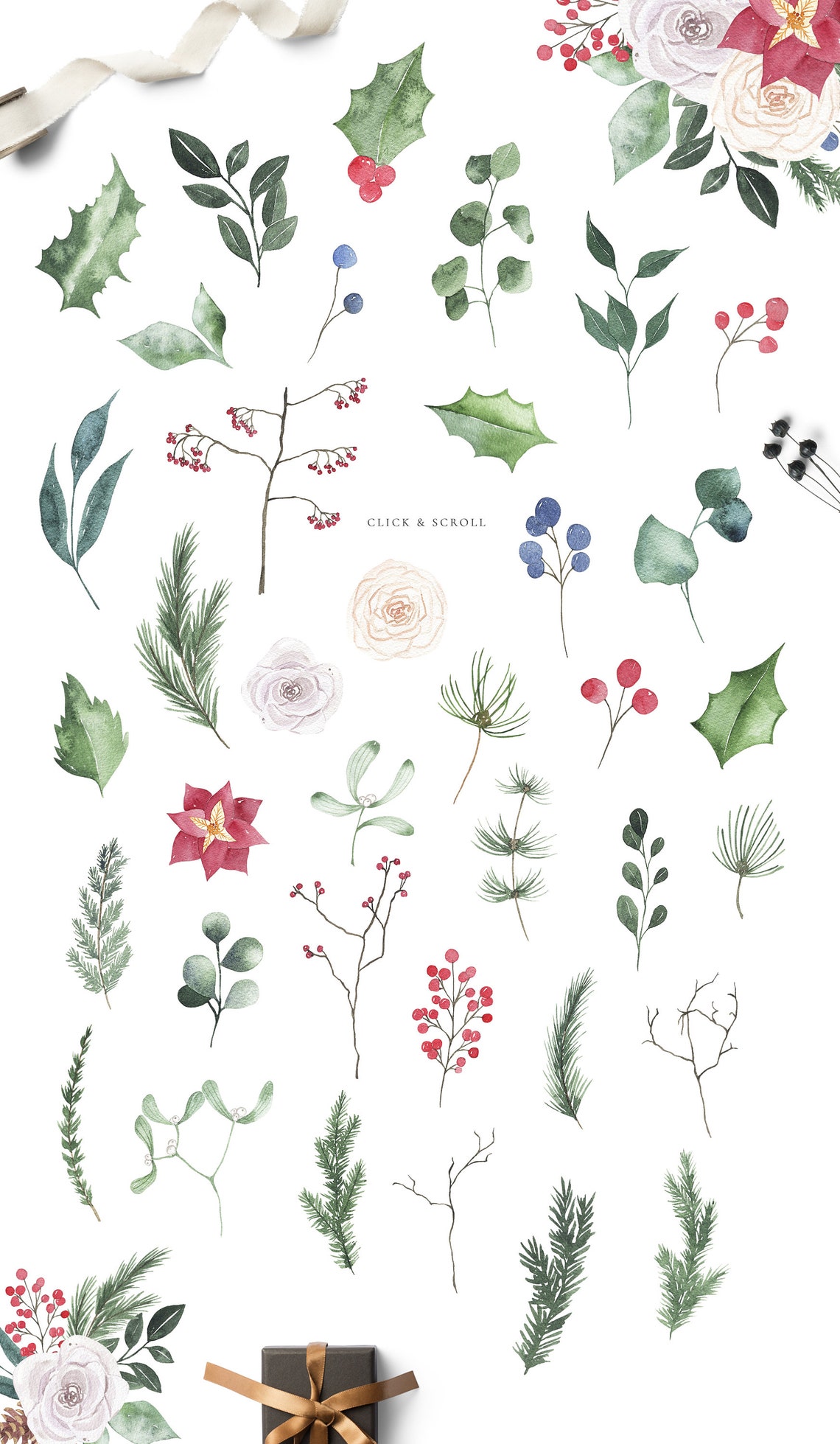 Watercolor Winter Florals Clipart Christmas Greenery Flowers | Etsy