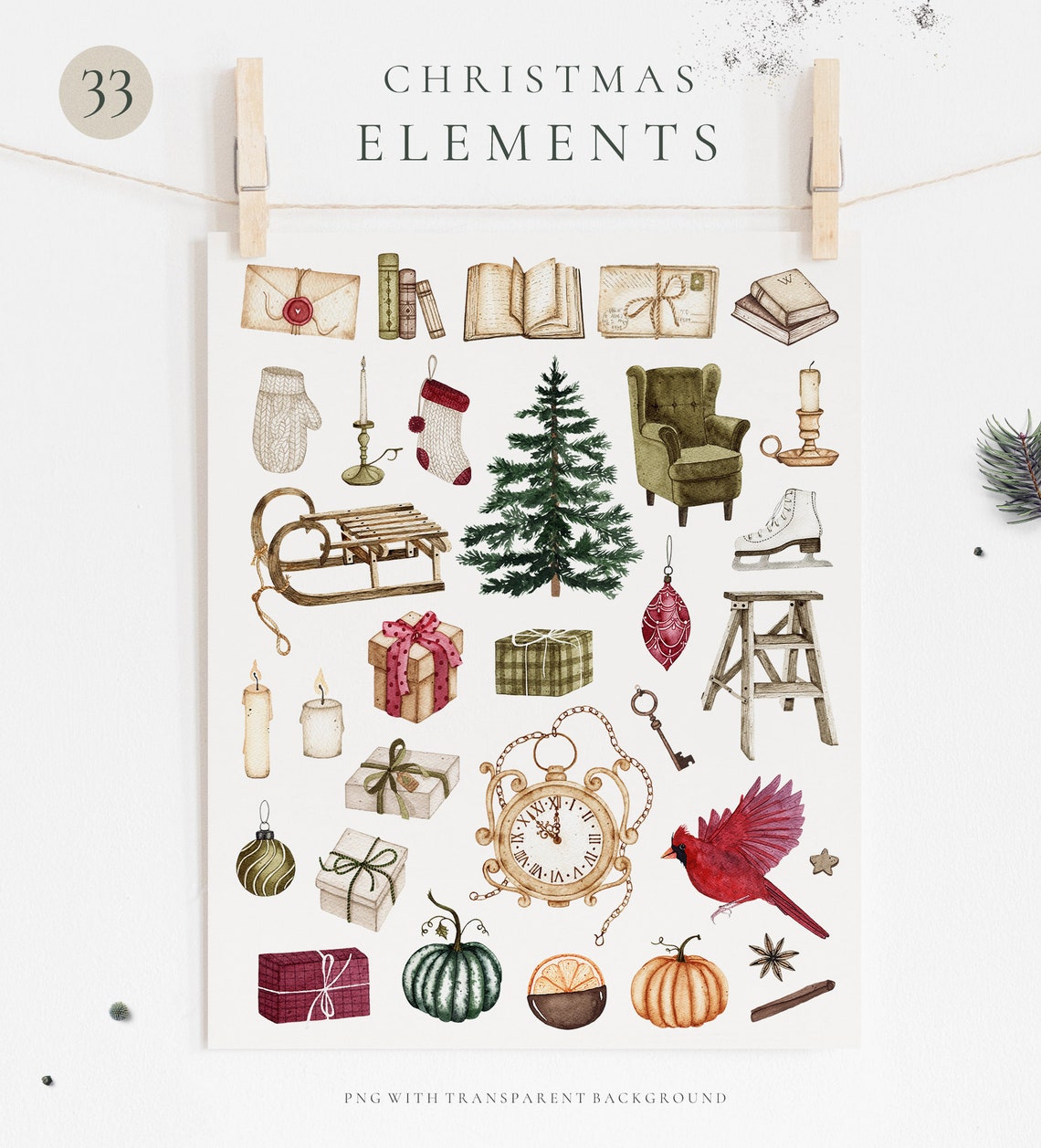 Watercolor Christmas Clipart Winter Watercolor Clipart | Etsy