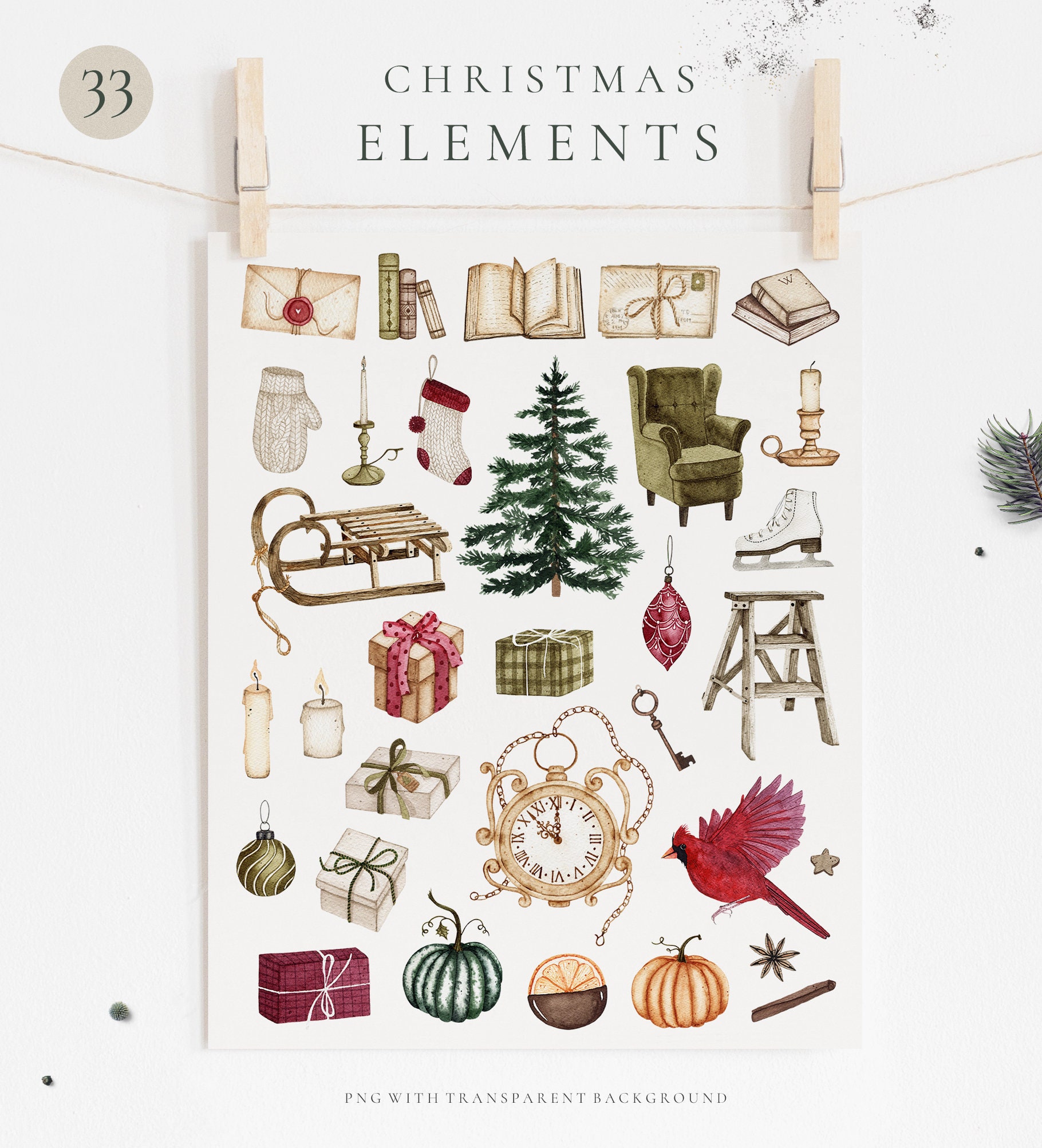 Watercolor Christmas Clipart Winter Watercolor Clipart | Etsy