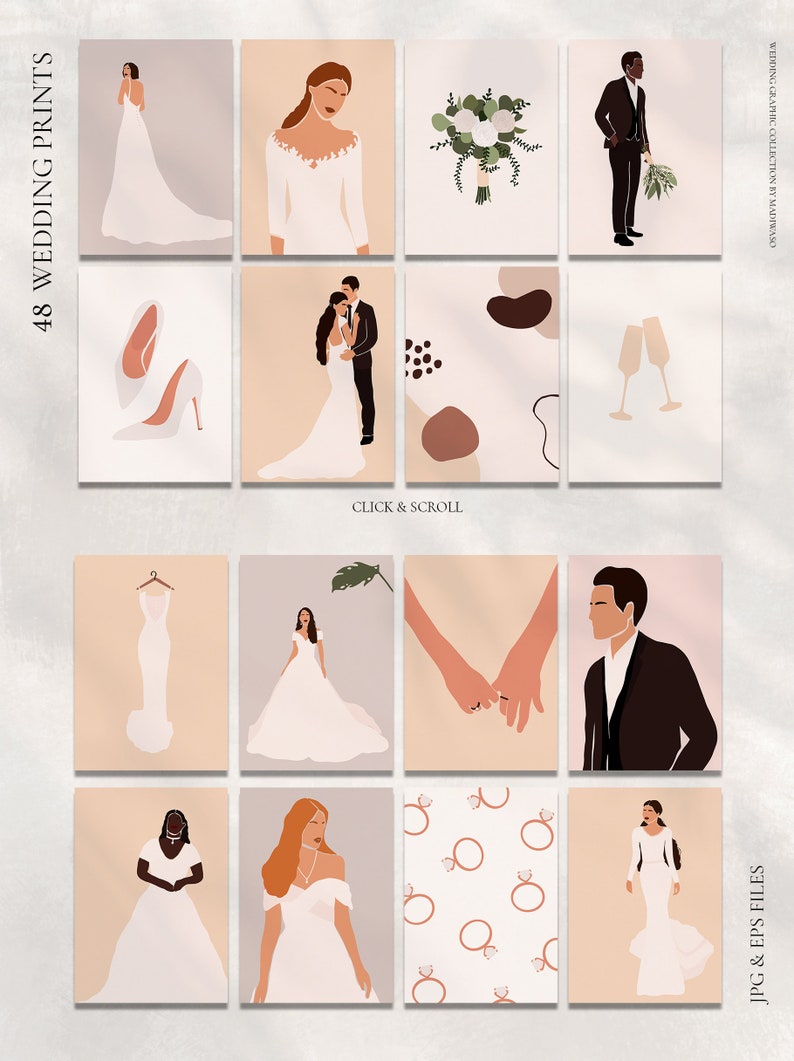 Wedding Abstract Graphic Set Marriage Wedding Woman Bride | Etsy