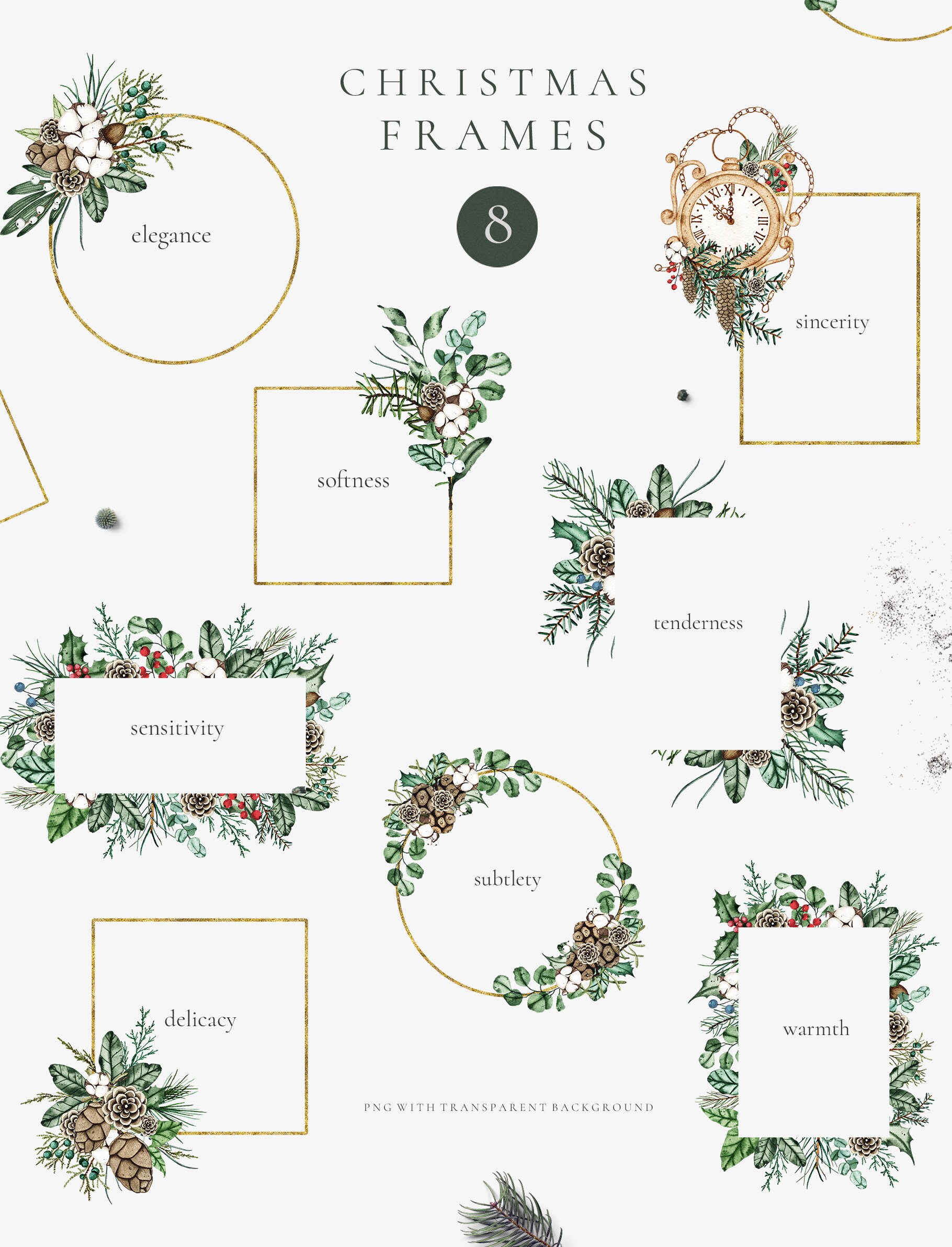 Christmas Floral Frame Clipart Watercolor Winter Frame - Etsy