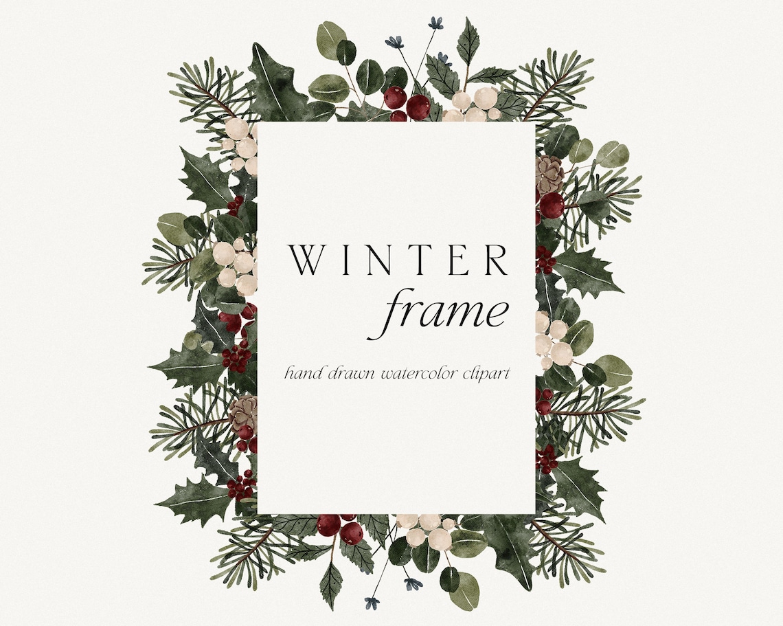 Winter Watercolor Frame Clipart Christmas Holiday Border - Etsy