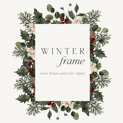 Winter Watercolor Frame Clipart Christmas Holiday Border - Etsy