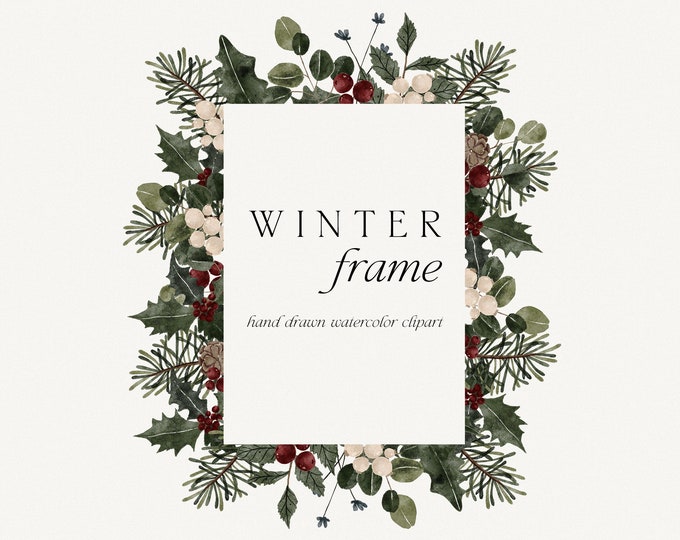 Winter Watercolor Frame Clipart, Christmas Holiday Border Frame Clipart ...