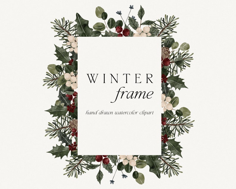 Winter Watercolor Frame Clipart Christmas Holiday Border - Etsy