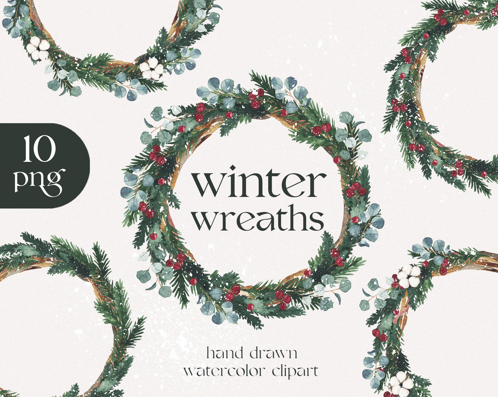 Christmas Wreath Clipart Commercial Watercolor Christmas | Etsy