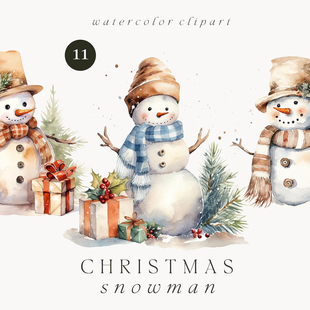Watercolor Christmas Snowman Clipart, Winter Decoration, Watercolor ...