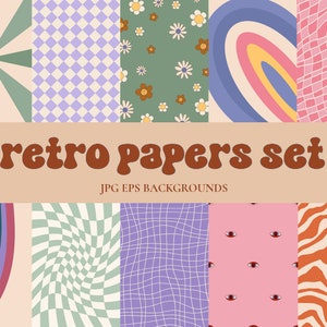 Retro Groovy Digital Paper Set, Scrapbook Paper, Printable Digital ...
