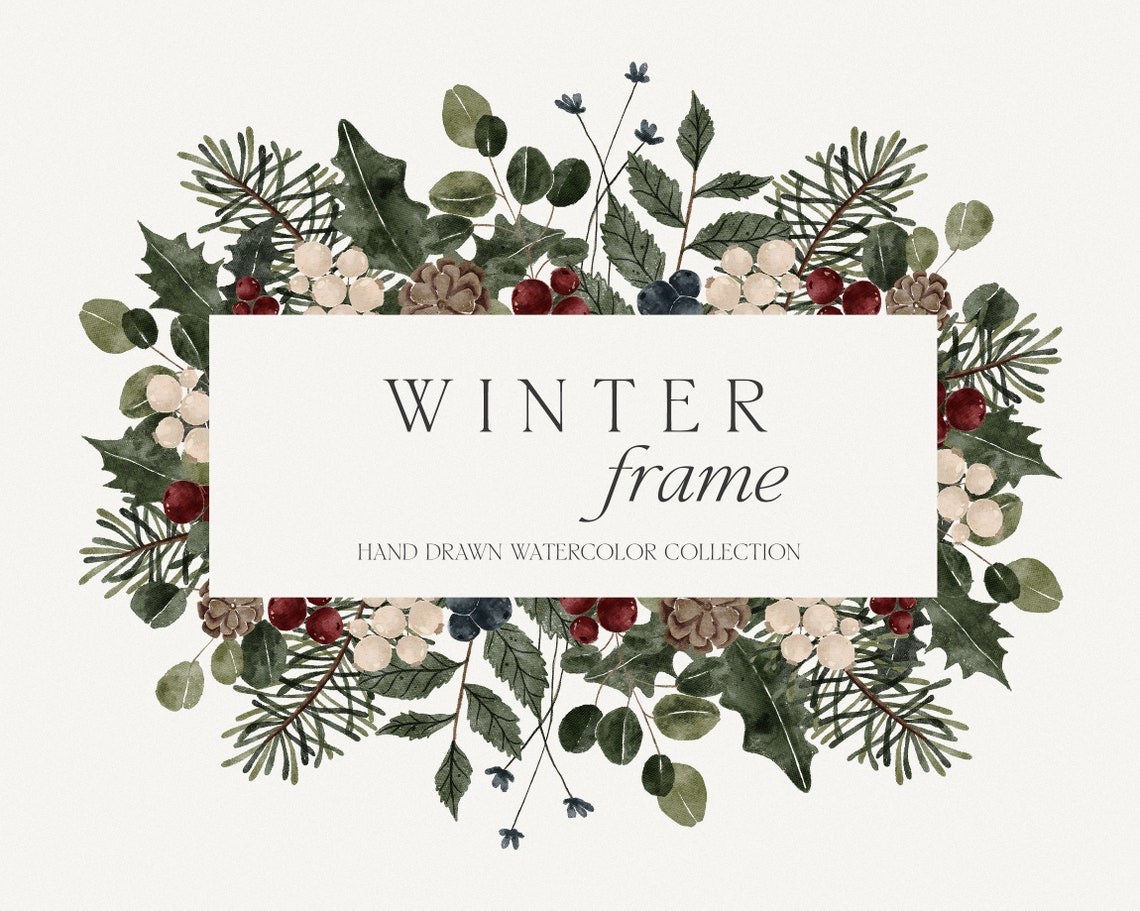 Watercolor Winter Frame Clipart Christmas Holiday Frame - Etsy