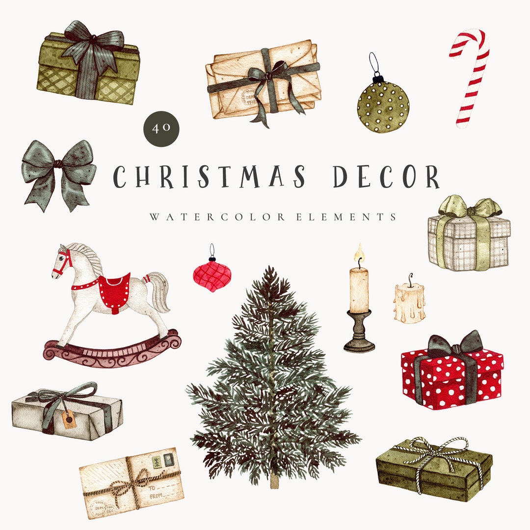 Christmas Watercolor Clipart, Winter Watercolor Clipart, Christmas Tree ...