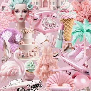 Pink Doll Collage Paper Art Clipart, Pink Picture Collage Pack ...
