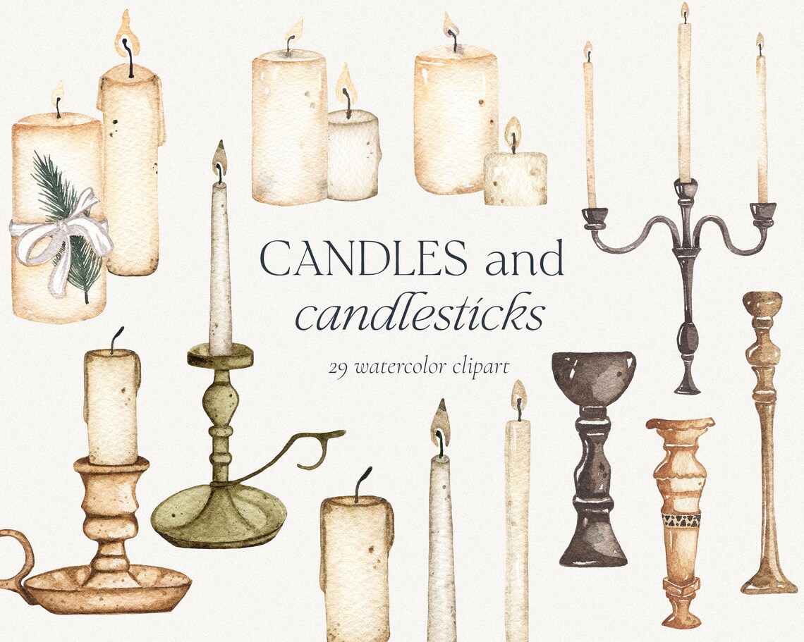 Watercolor Candles Clipart Candlesticks Digital Clipart - Etsy