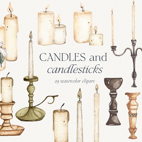 Watercolor Candles Clipart Candlesticks Digital Clipart - Etsy