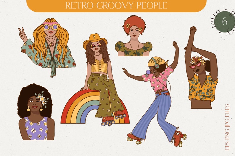 Groovy Retro Vibes Digital Clipart 70s 80s 90s Nostalgia - Etsy