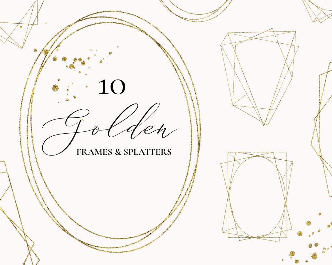 Golden Geometric Triangular Oval Round Frames With Gold Splatters ...