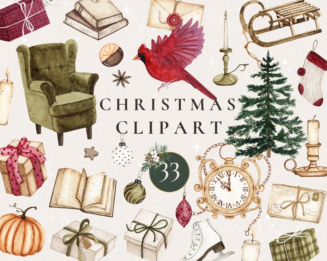 Watercolor Christmas Clipart Winter Watercolor Clipart | Etsy