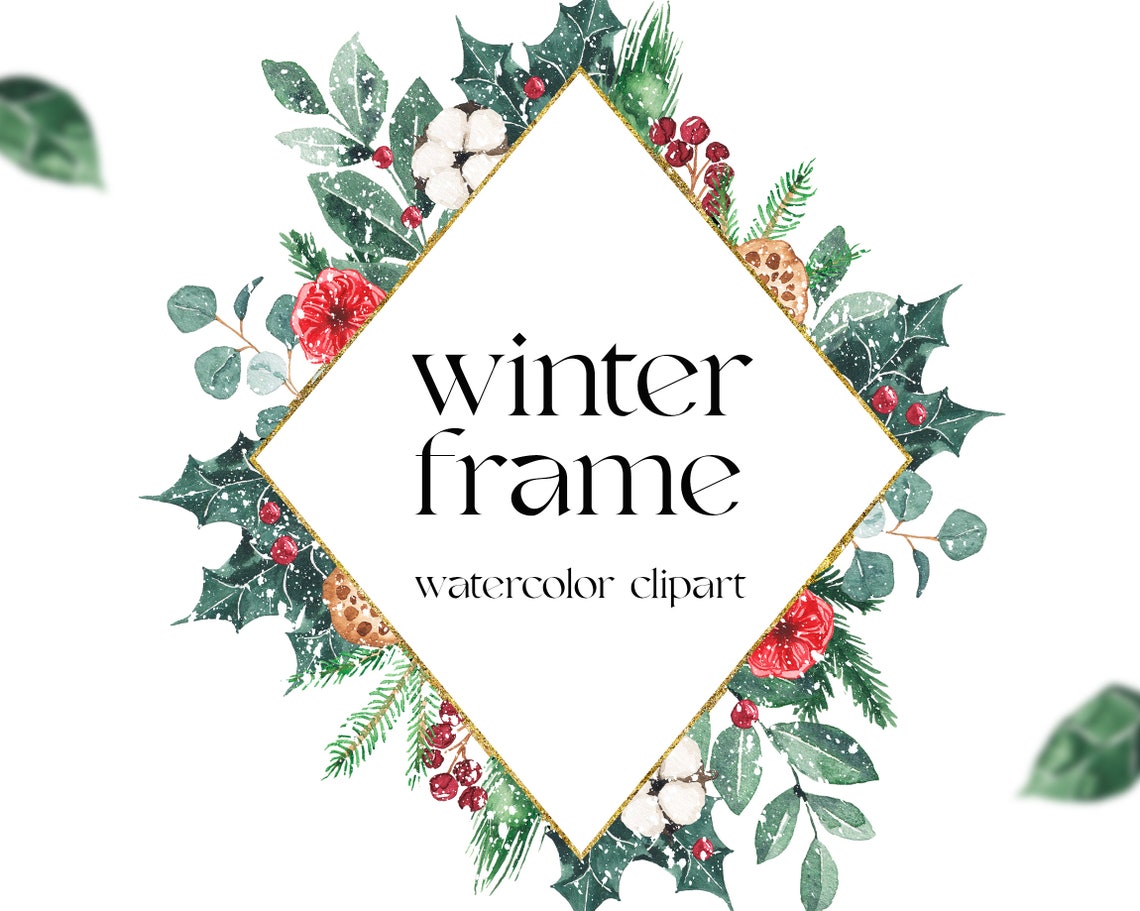Christmas Watercolor Floral Frame Clipart Watercolor Winter - Etsy