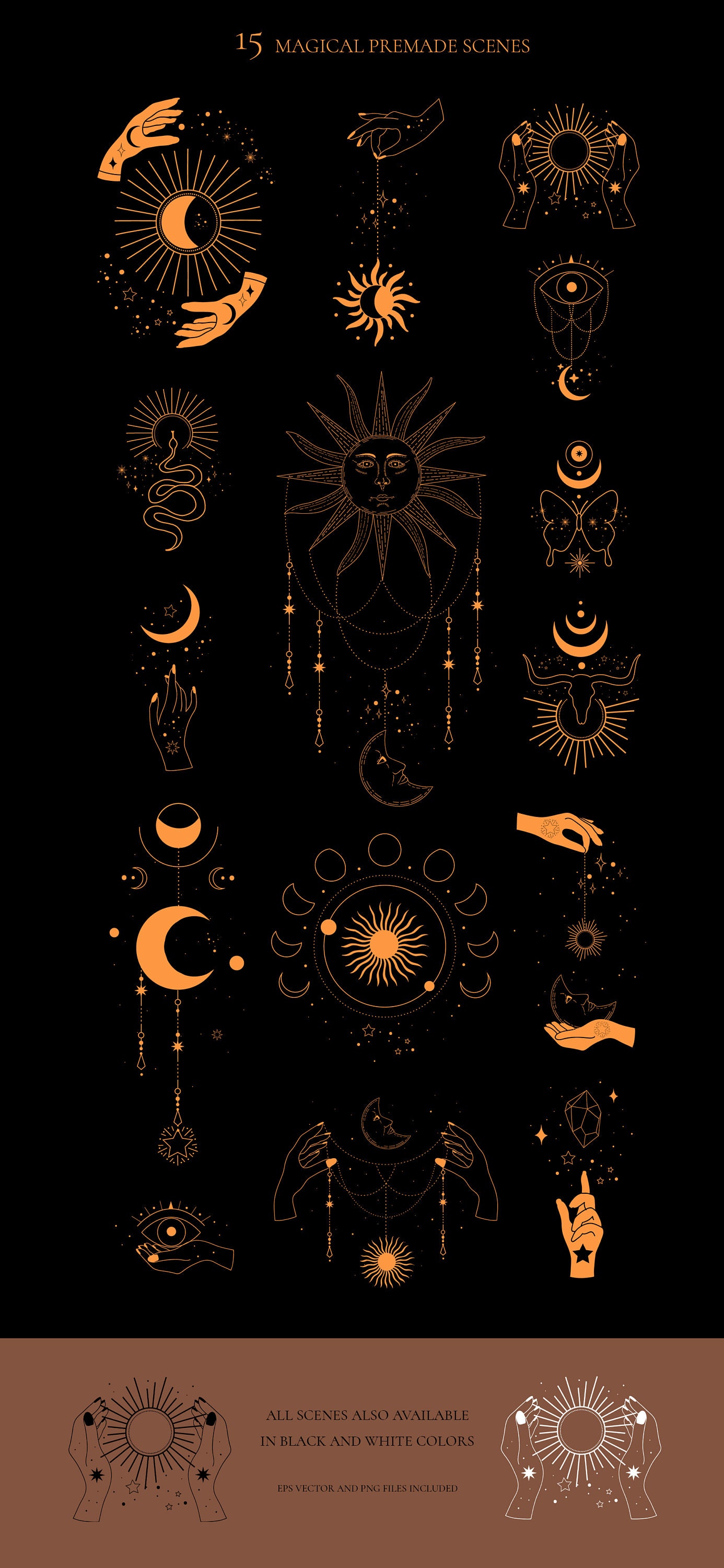 Esoteric Magic Mystical Logo Clipart Black Celestial Moon Sun - Etsy