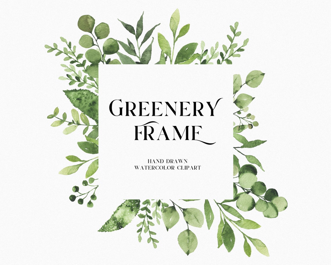 Watercolor Greenery Frame Spring Green Foliage Leaves Wreath - Etsy