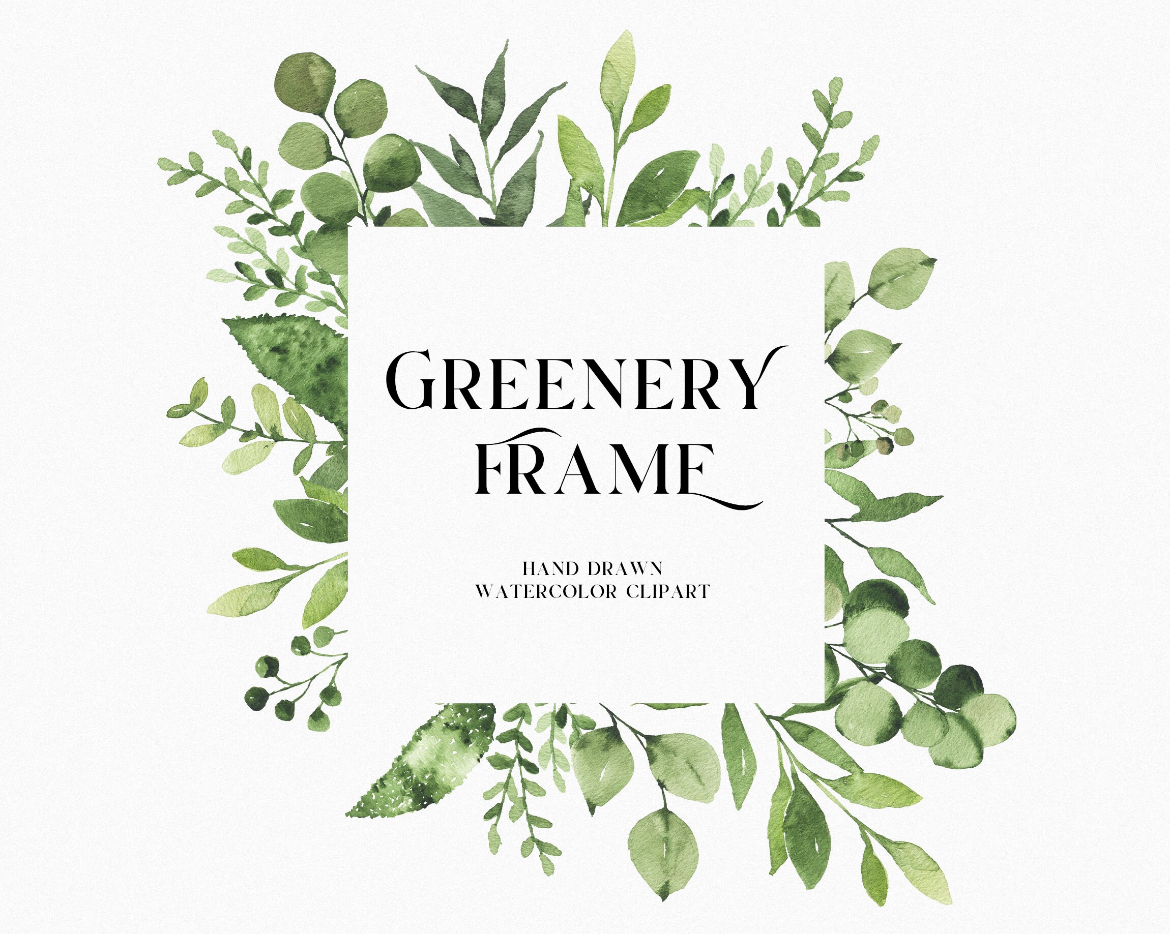 Watercolor Greenery Frame Spring Green Foliage Leaves Wreath - Etsy